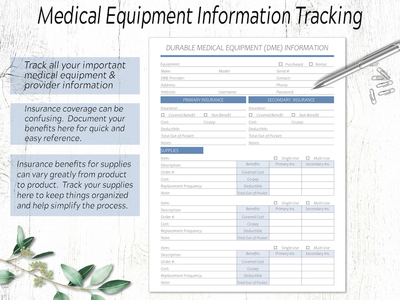 Medical Equipment & Supplies Logbook: DME Tracker (digital Download) - Etsy