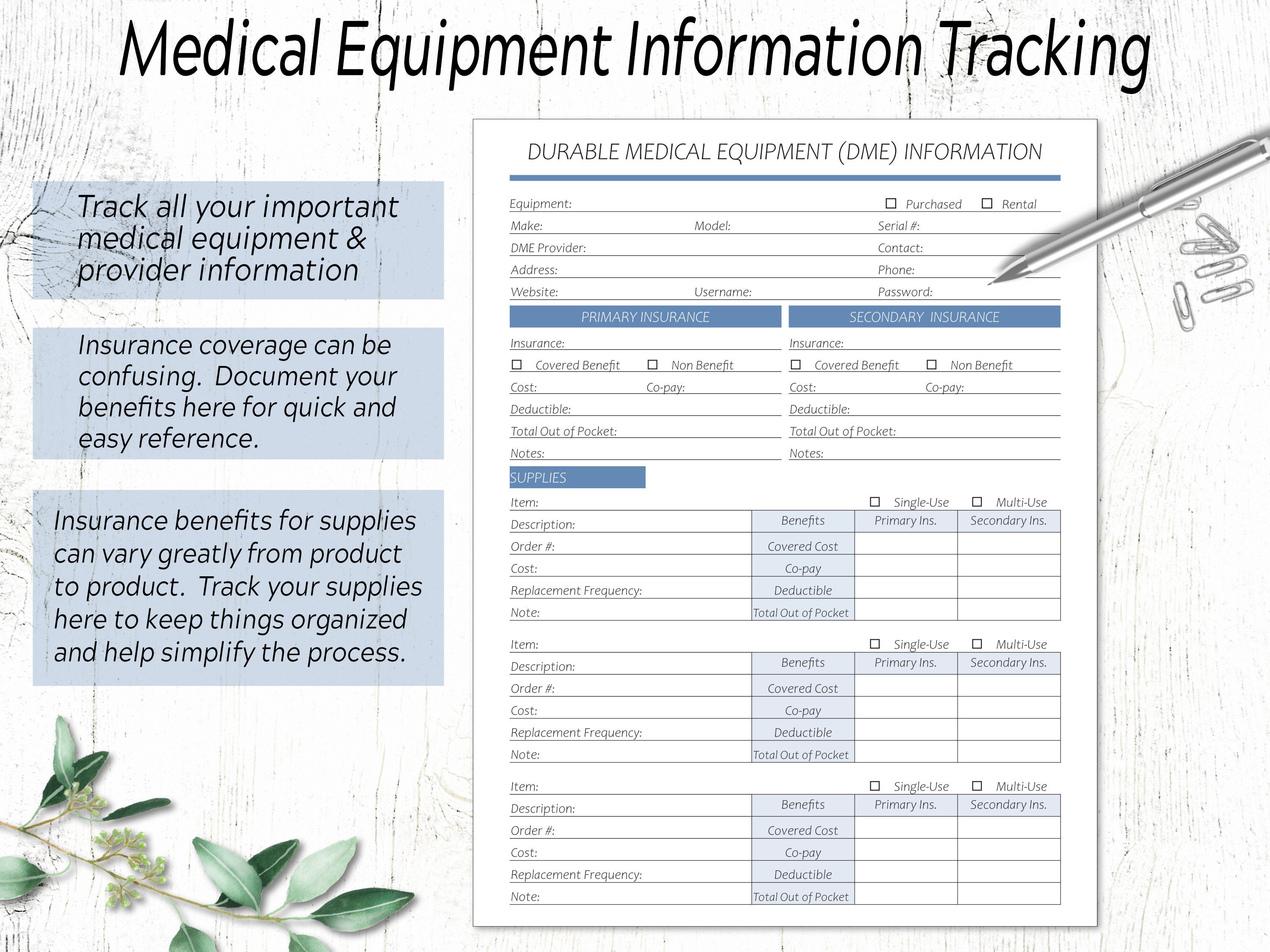 Medical Equipment & Supplies Logbook: DME Tracker (digital Download) - Etsy