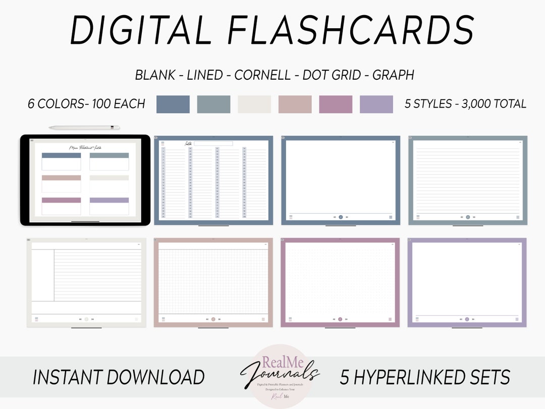 Digital Flashcards for Goodnotes & Notability: 5 Styles (PDF) - Etsy