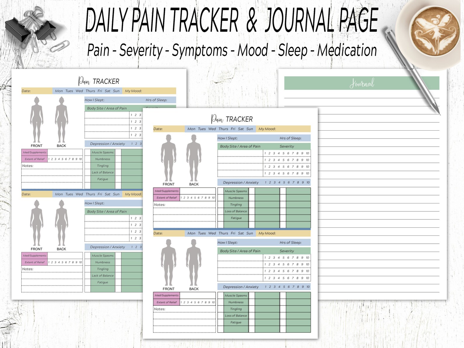 Pain Tracker / Chronic Pain Journal With Pain Chart & Pain - Etsy