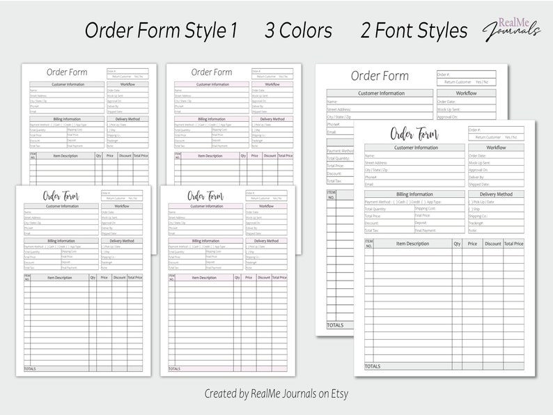 Customer Order Form / Printable Purchase Order Form Template for Small ...