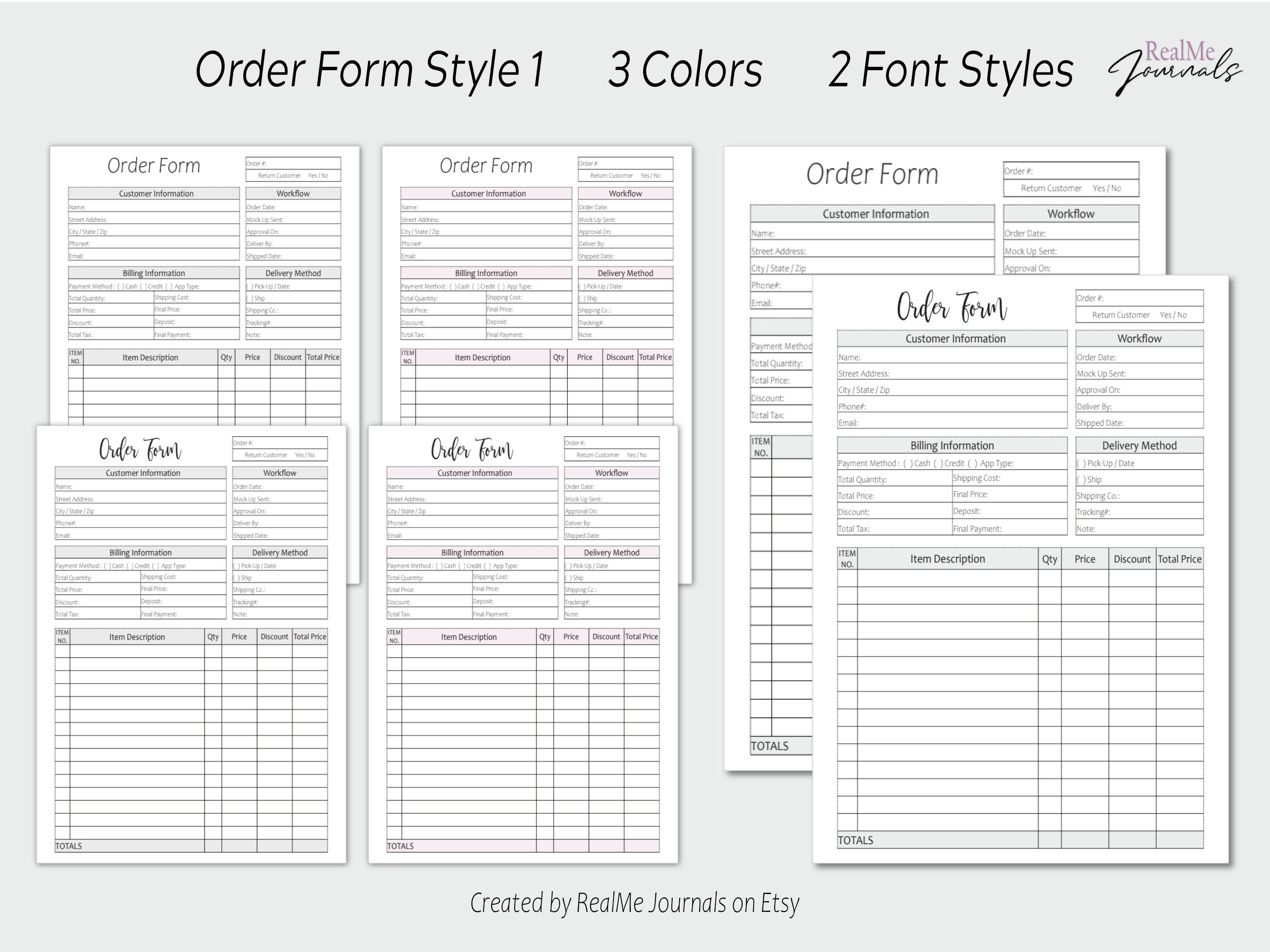 Customer Order Form / Printable Purchase Order Form Template for Small ...