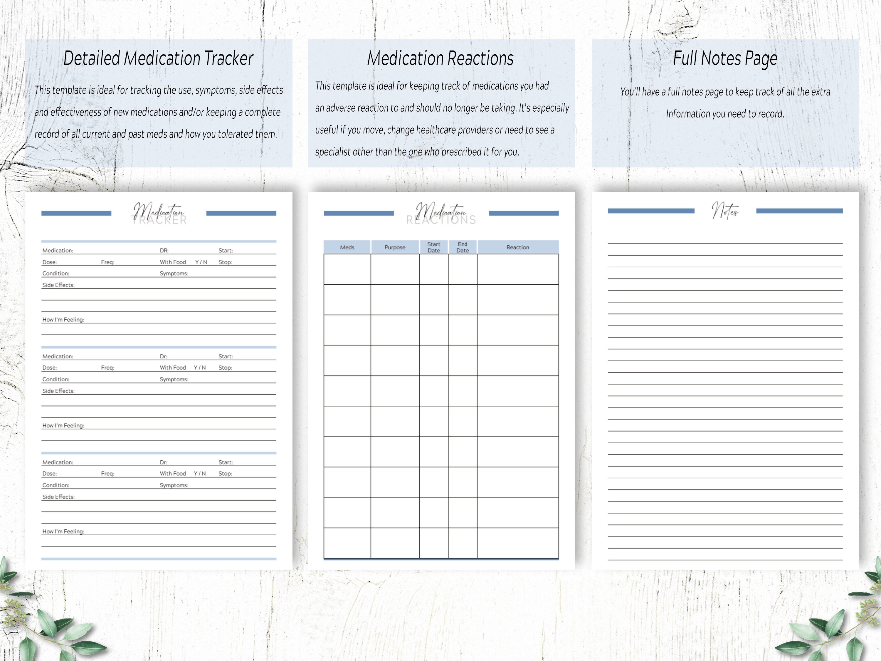 Printable Medication Tracker: Weekly Templates, Notes (digital Download ...