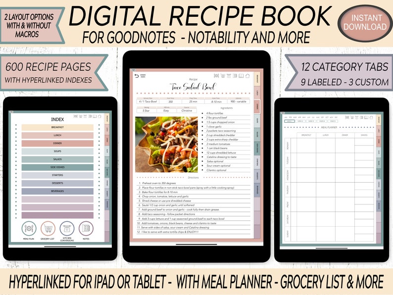 Digital Recipe Book Goodnotes / Digital Recipe Cookbook With - Etsy