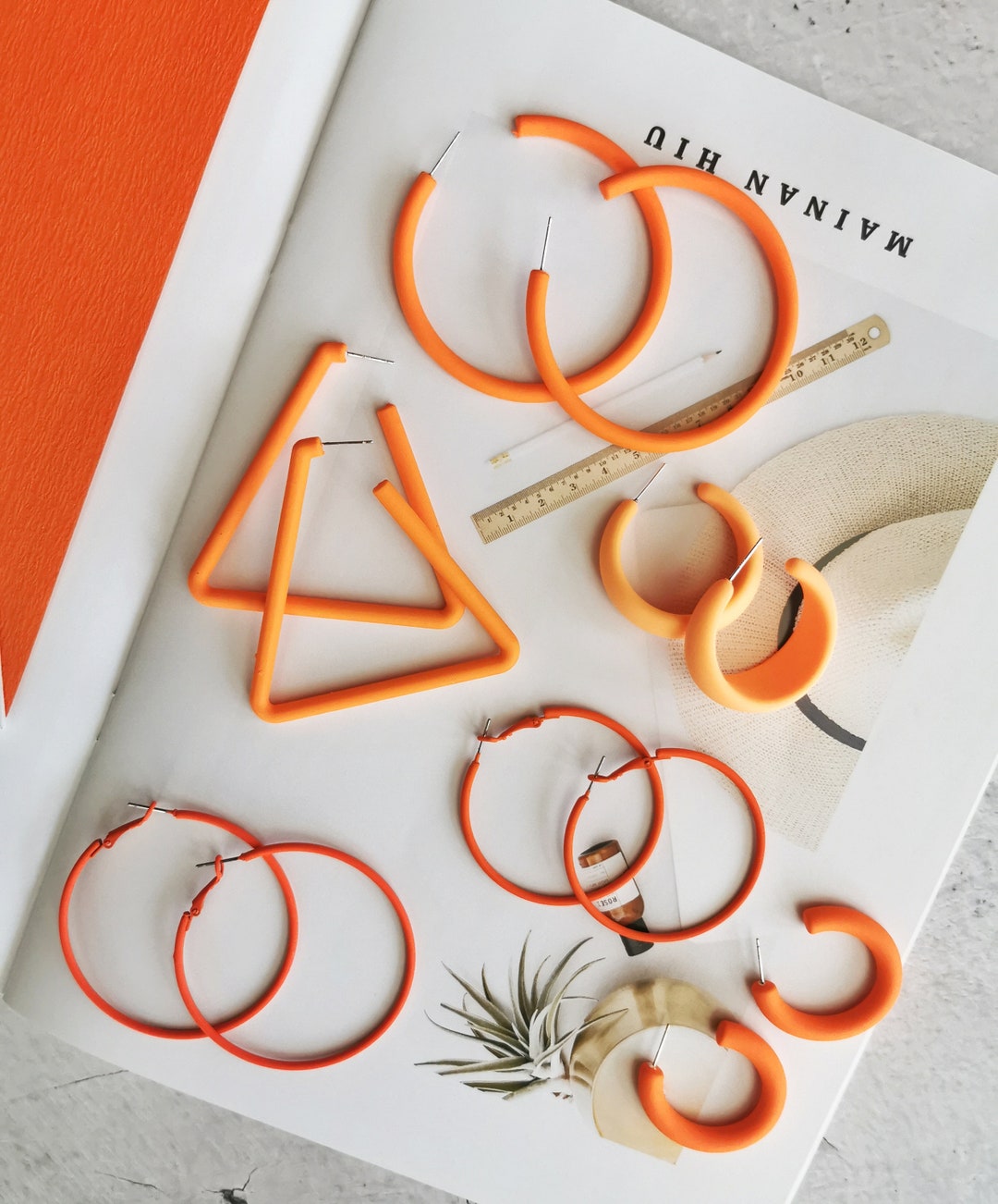Orange Hoop Earrings - Etsy