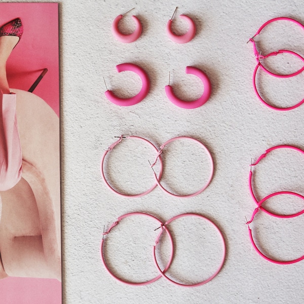Pink Hoop Earrings - Etsy