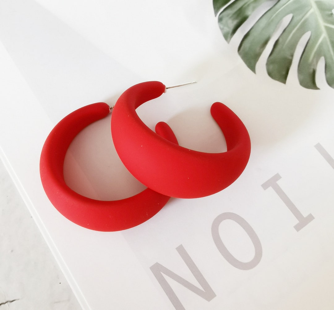 Matte Red Hoop Earrings - Etsy