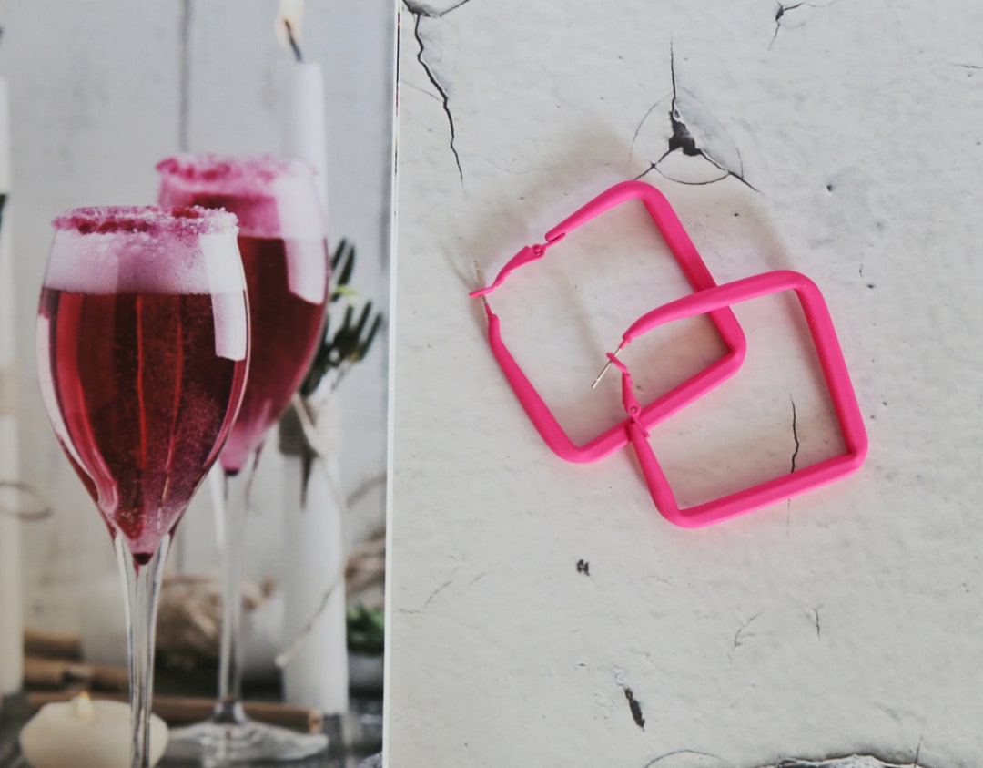 Barbie Pink Square Hoop Earrings - Etsy