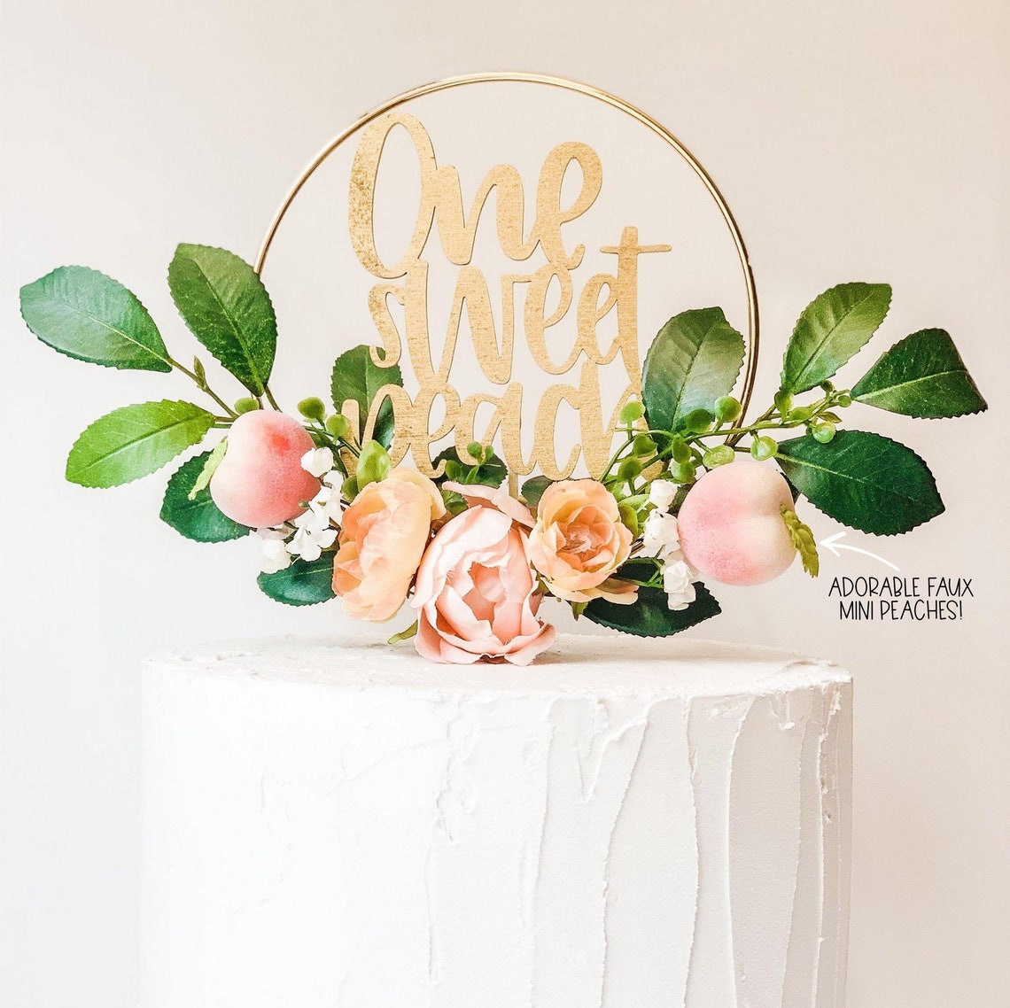 Peach Cake Topper Floral Hoop Topper Sweet as A Peach - Etsy