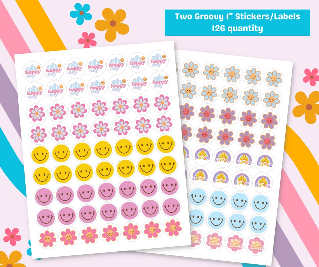 Two Groovy Birthday Party Stickers Labels for Candy Groovy Stickers ...