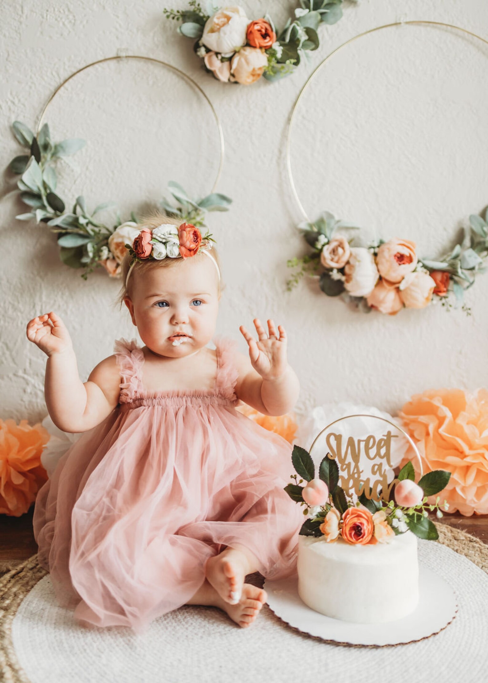 Peach Cake Topper Floral Hoop Topper Sweet as A Peach - Etsy