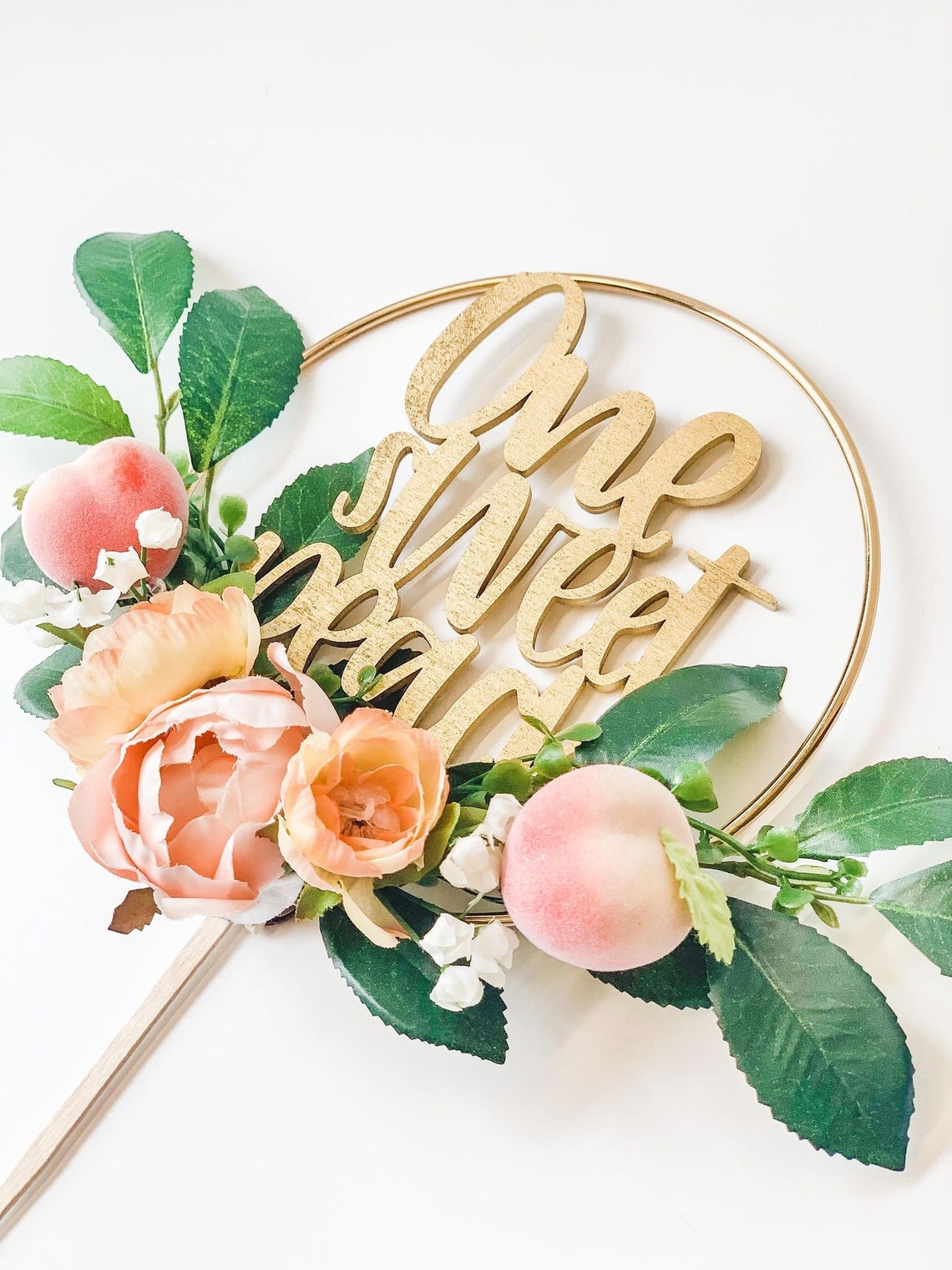 Peach Cake Topper Floral Hoop Topper Sweet as A Peach - Etsy