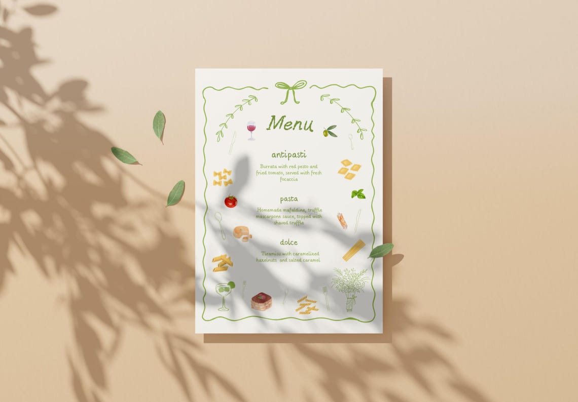 Editable Italian Dinner Menu Template A6 Canva - Etsy