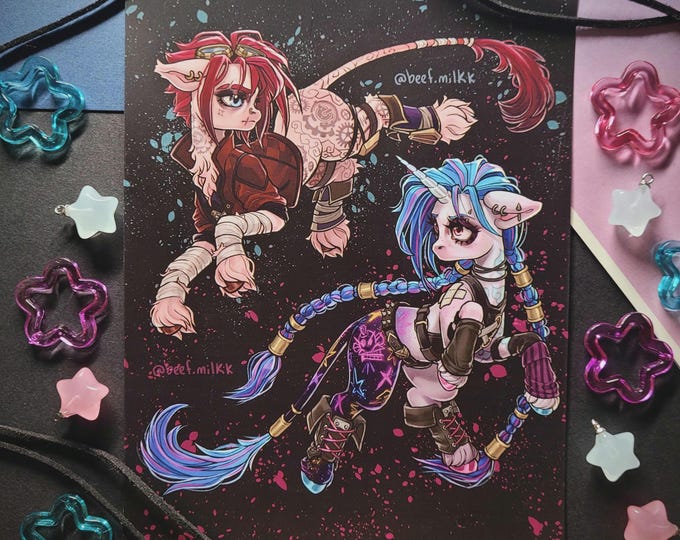 Arcane Jinx and Vi X MLP Print A5 | My Little Pony Alternative Pony ...