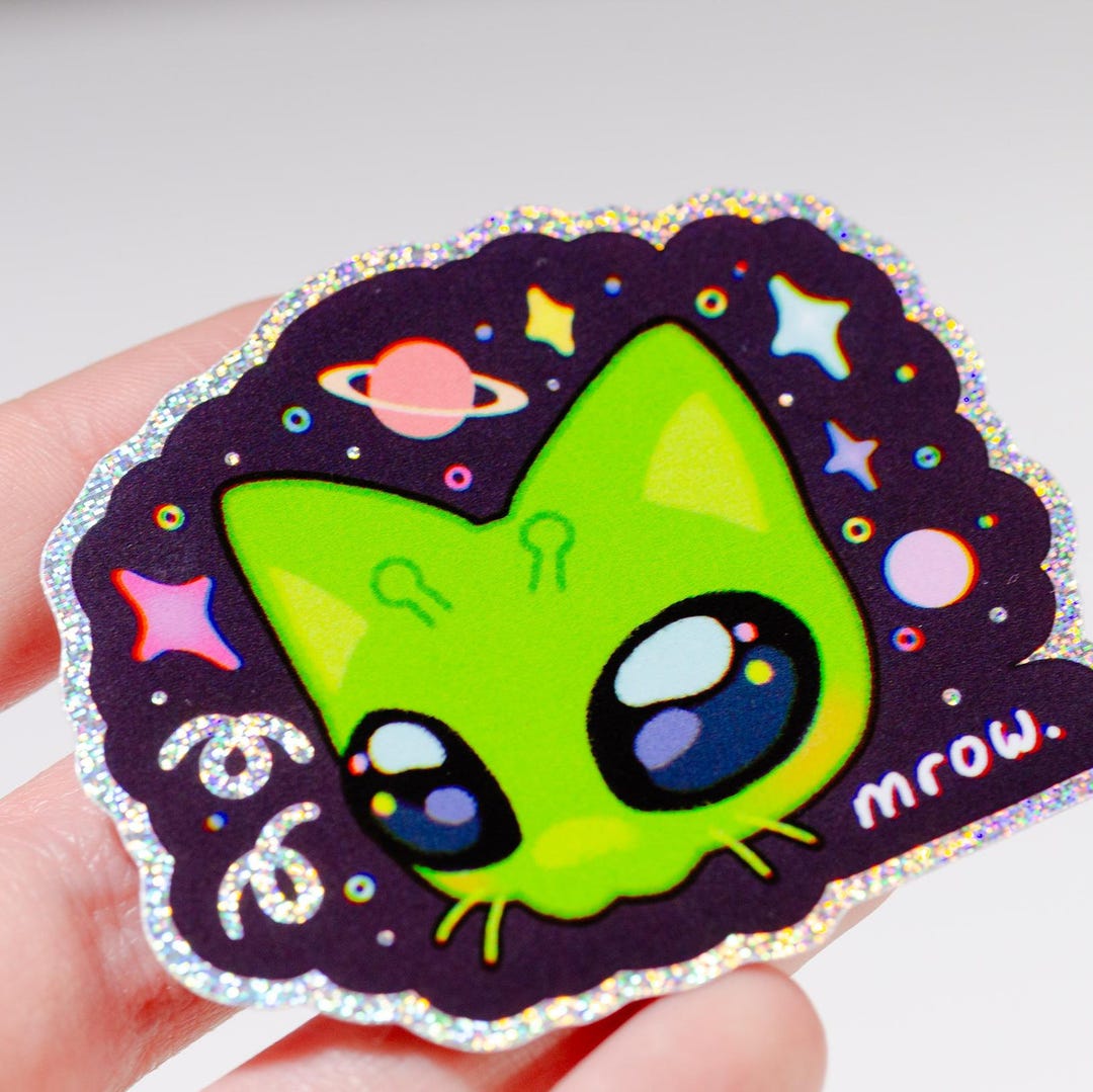 Alien Kitty Glitter Sticker | Pixie Dust Galaxy Sticker - Etsy