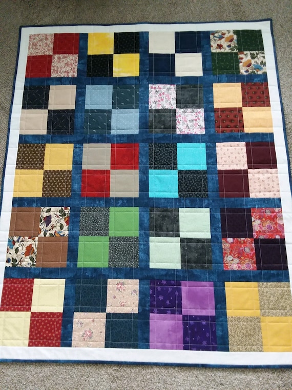 Scrappy Four Patch Lap Quilt Handmade - Etsy