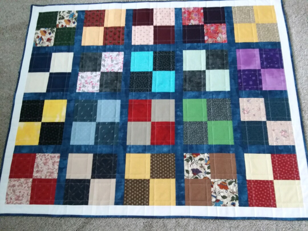 Scrappy Four Patch Lap Quilt Handmade - Etsy