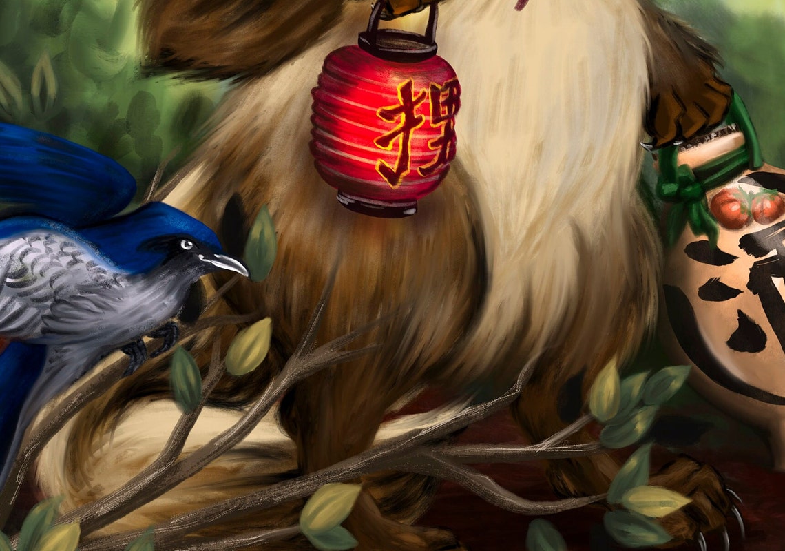 Japanese Tanuki Yokai Bake Danuki Art Print 5x7 or 8x10 | Etsy