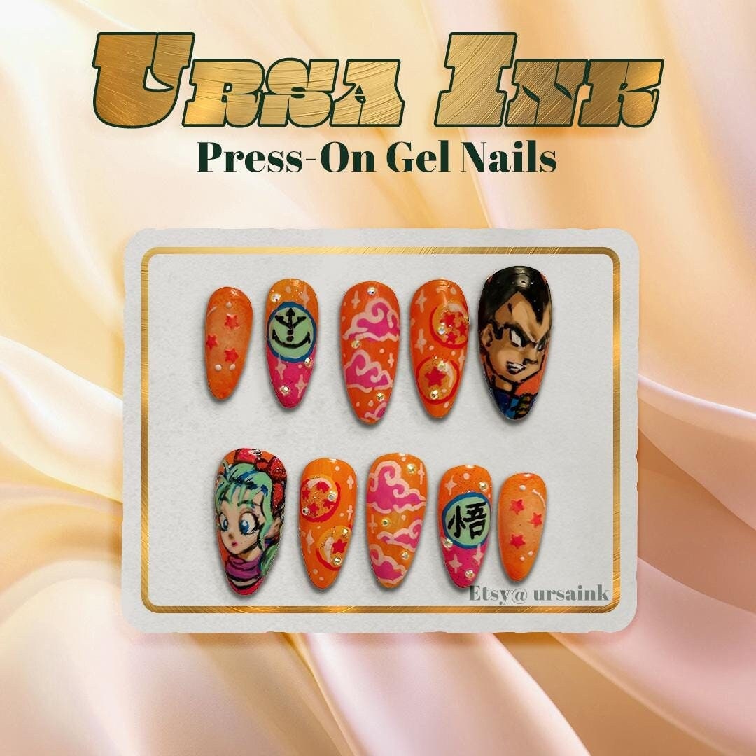 Dragon Ball Orange Vegeta Bulma With Rhinestones, Handpainted Gel Press ...