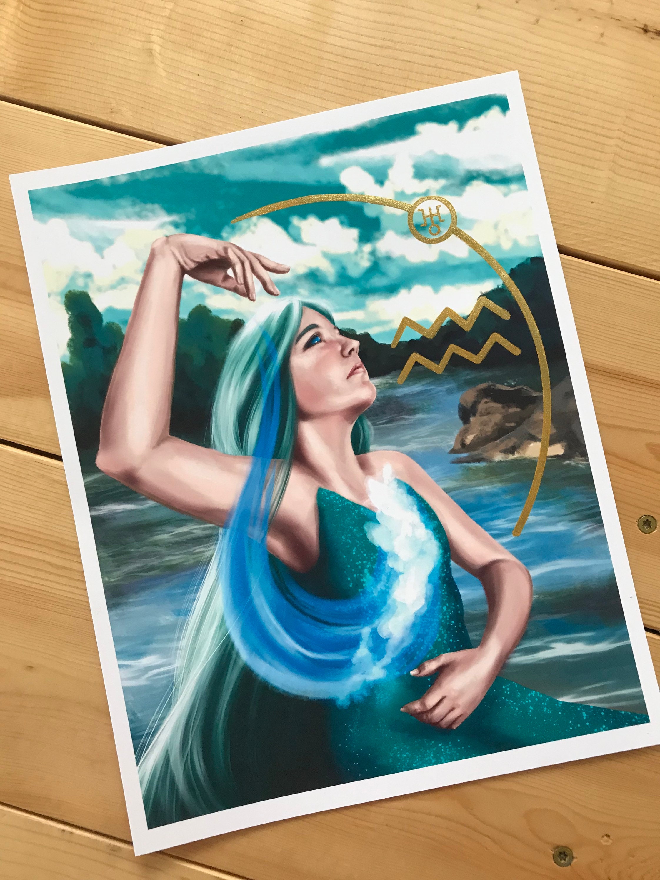 Art & Collectibles with gold metallic ink accents Water Bearer Art ...