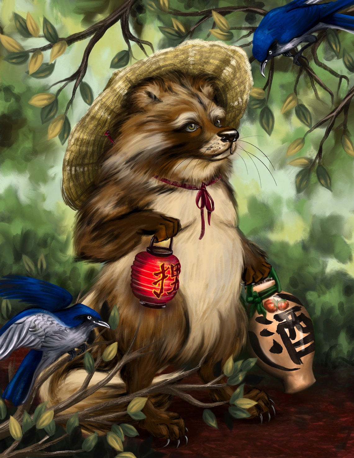 Japanese Tanuki Yokai Bake Danuki Art Print 5x7 or 8x10 | Etsy