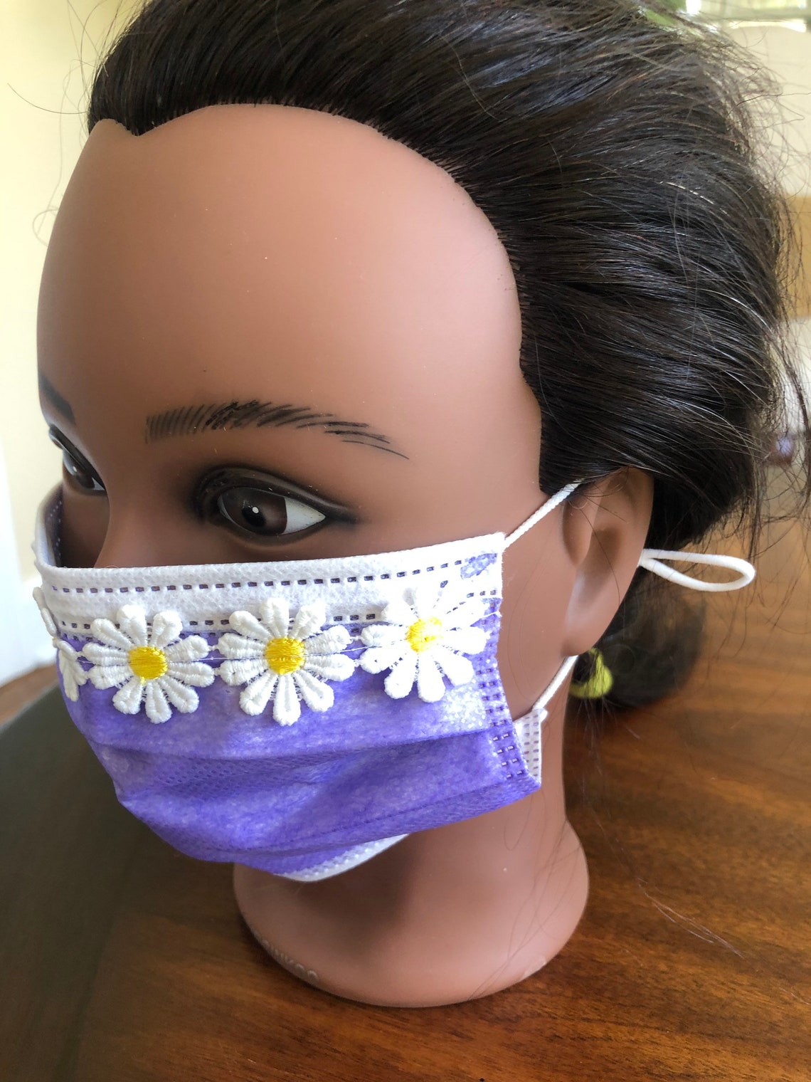 Disposable embellished PURPLE face mask w white daisy w yellow | Etsy