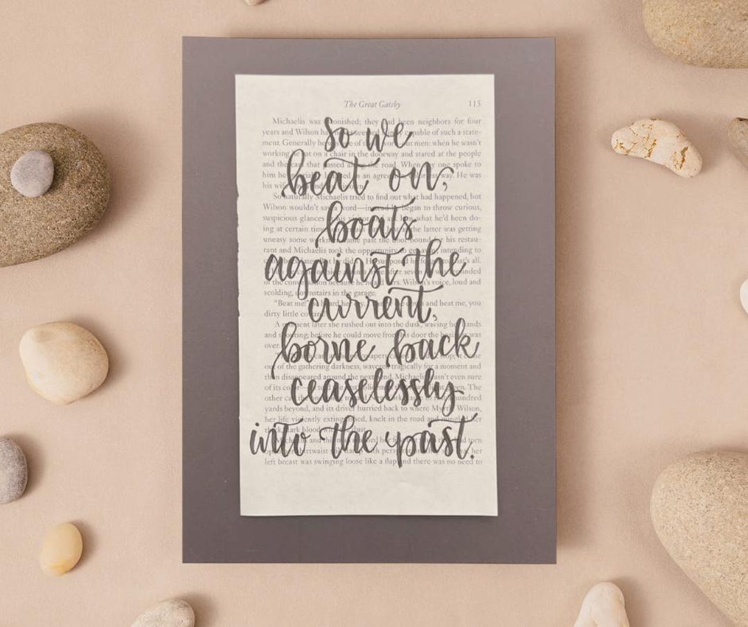 The Great Gatsby 8x10 Hand Lettered Book Page Art - so We Beat on - F ...