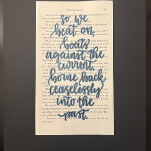 The Great Gatsby 8x10 Hand Lettered Book Page Art - so We Beat on - F Scott Fitzgerald | Brush ...