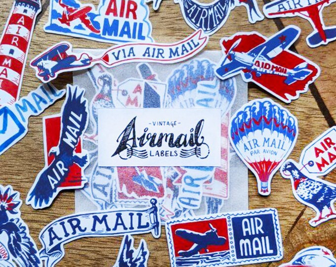 Mini Vintage Style Airmail Sticker Labels Sticker Sets 15pc | Etsy