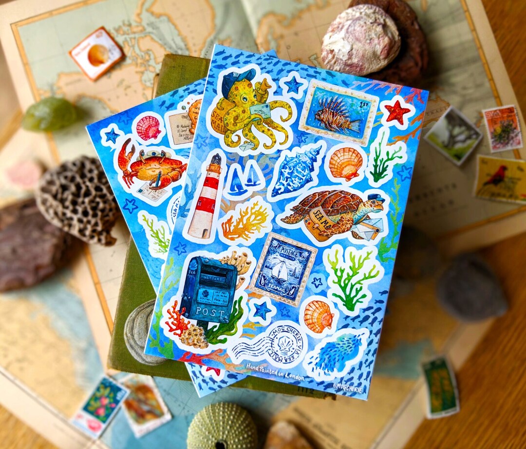 Sea Mail Stickers | 2 Sheet Sticker Set | A6 | Tropical Ocean, Vacation ...