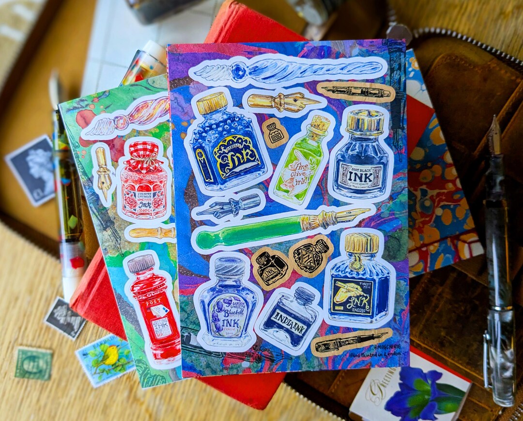 Ink Bottle Collection Stickers | 2 Sheet Set | Hand-illustrated ...