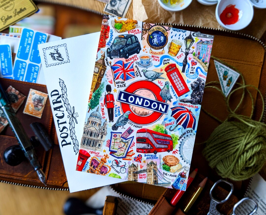 London Travel Journal Postcards | Packs of 1 - 5 | England Map City ...