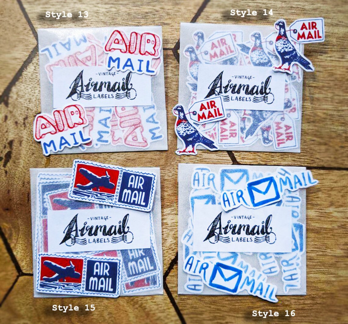 Mini Vintage Style Airmail Sticker Labels Sticker Sets 15pc | Etsy