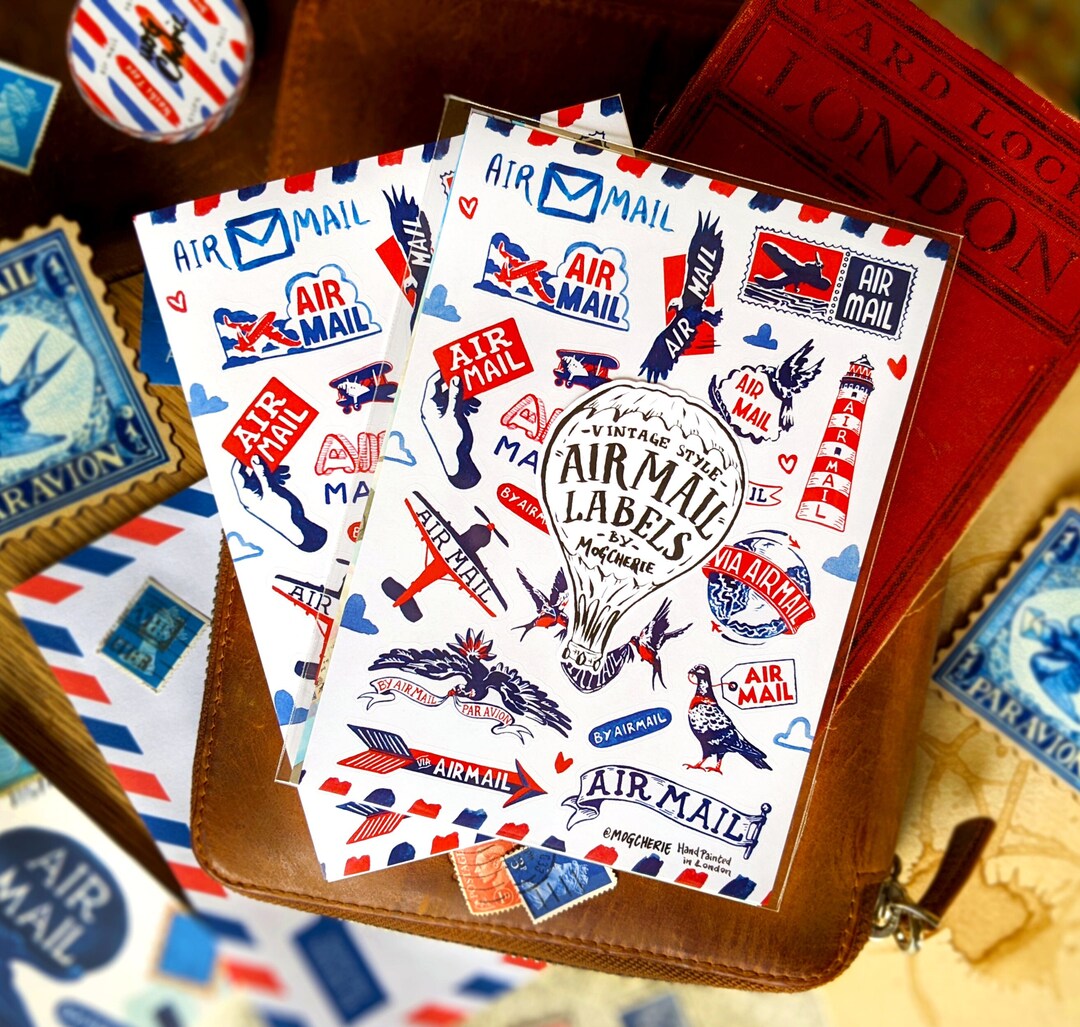 Mini Vintage Style Airmail Sticker Labels 2 Sheet Sticker Set ...