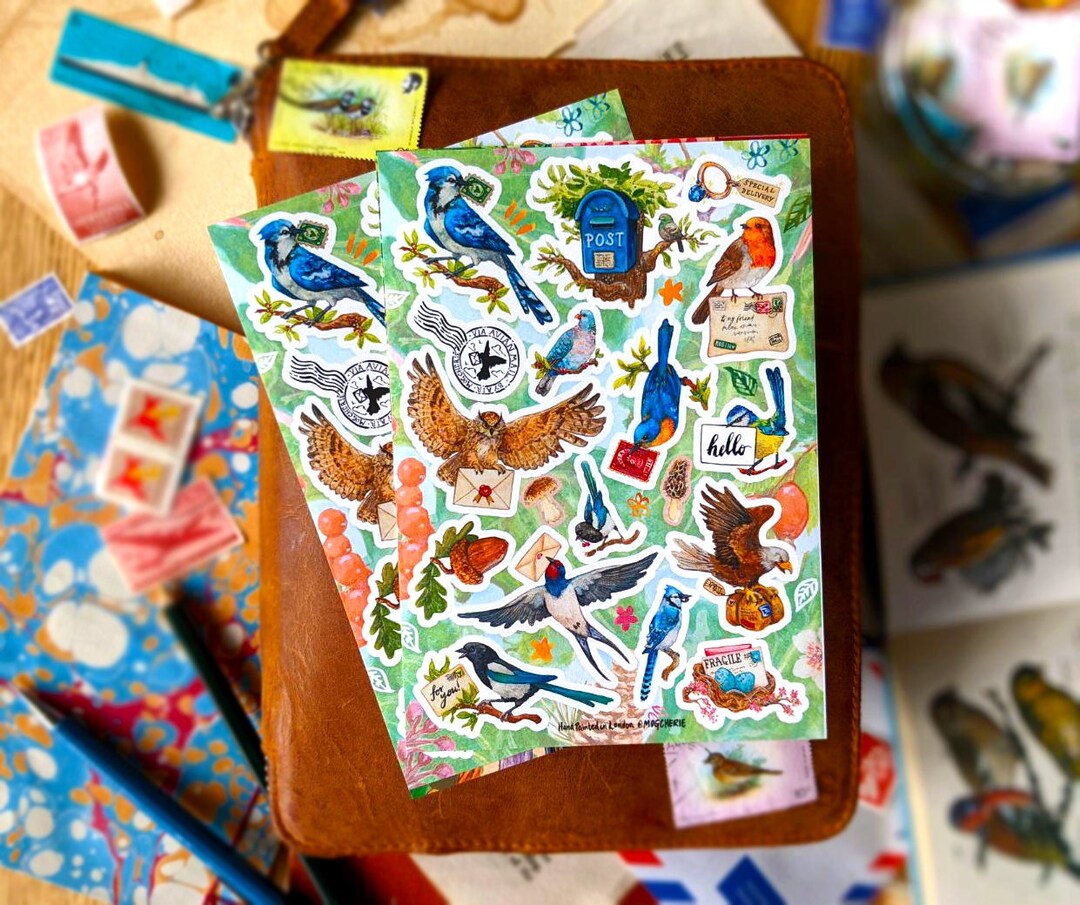 Avian Mail Bird Stickers | 2 Sheet Sticker Set | Postcrossing, Wildlife ...