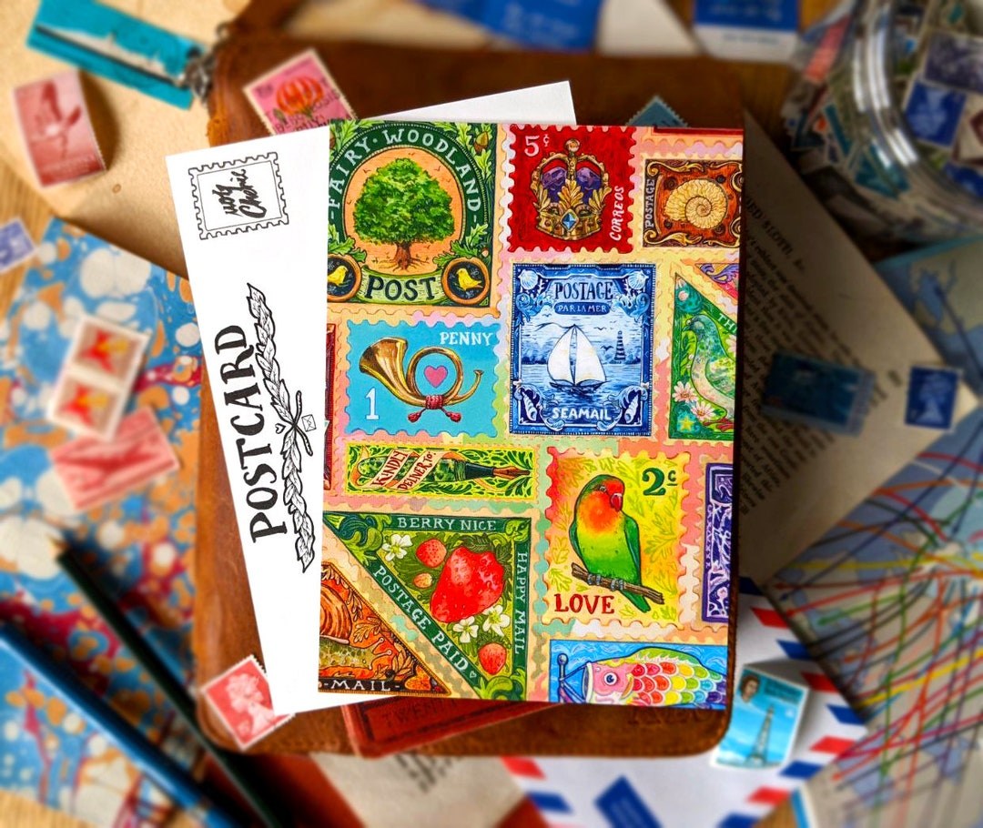 Colourful Stamp Collection Postcards | Packs 1 - 5 | A6 | Illustration ...