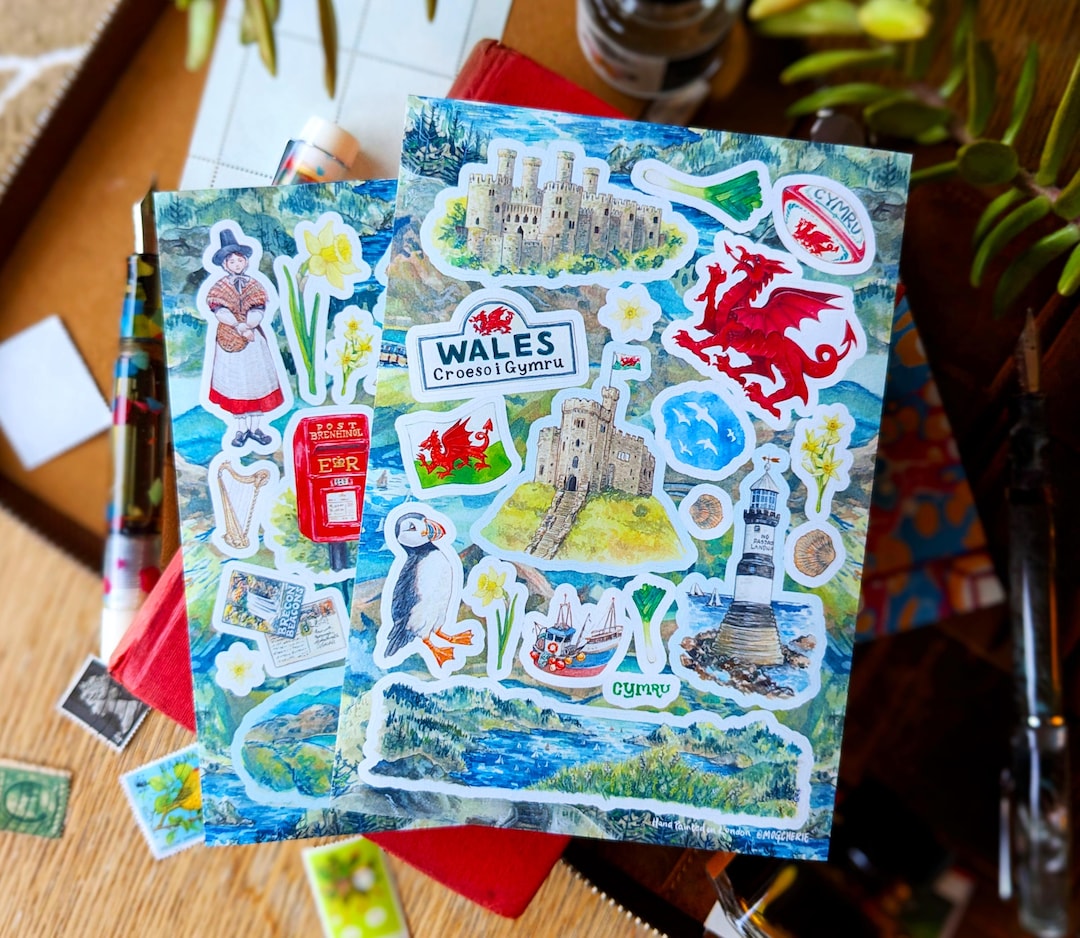 Wales Travel Stickers | 2 Sheet Set | Cymru Hand-illustrated Welsh ...