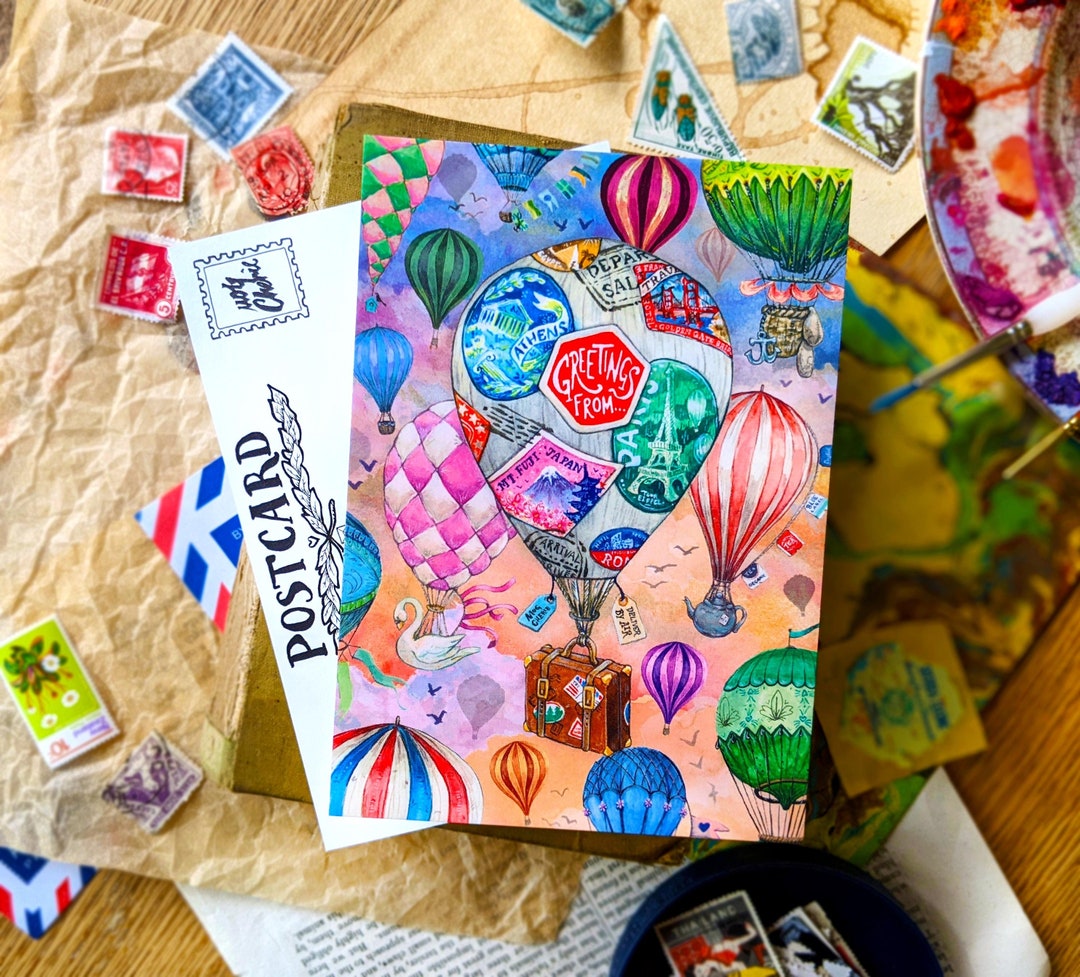 Greetings From Hot Air Balloon Postcards | 1-5pc | A6 | Travel Journal ...