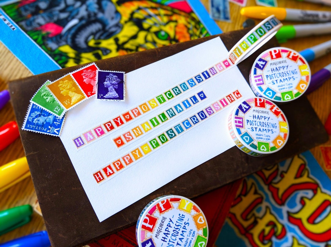 Happy Postcrossing Stamps Washi Tape: Rainbow Snail Mail Postcard Decor ...