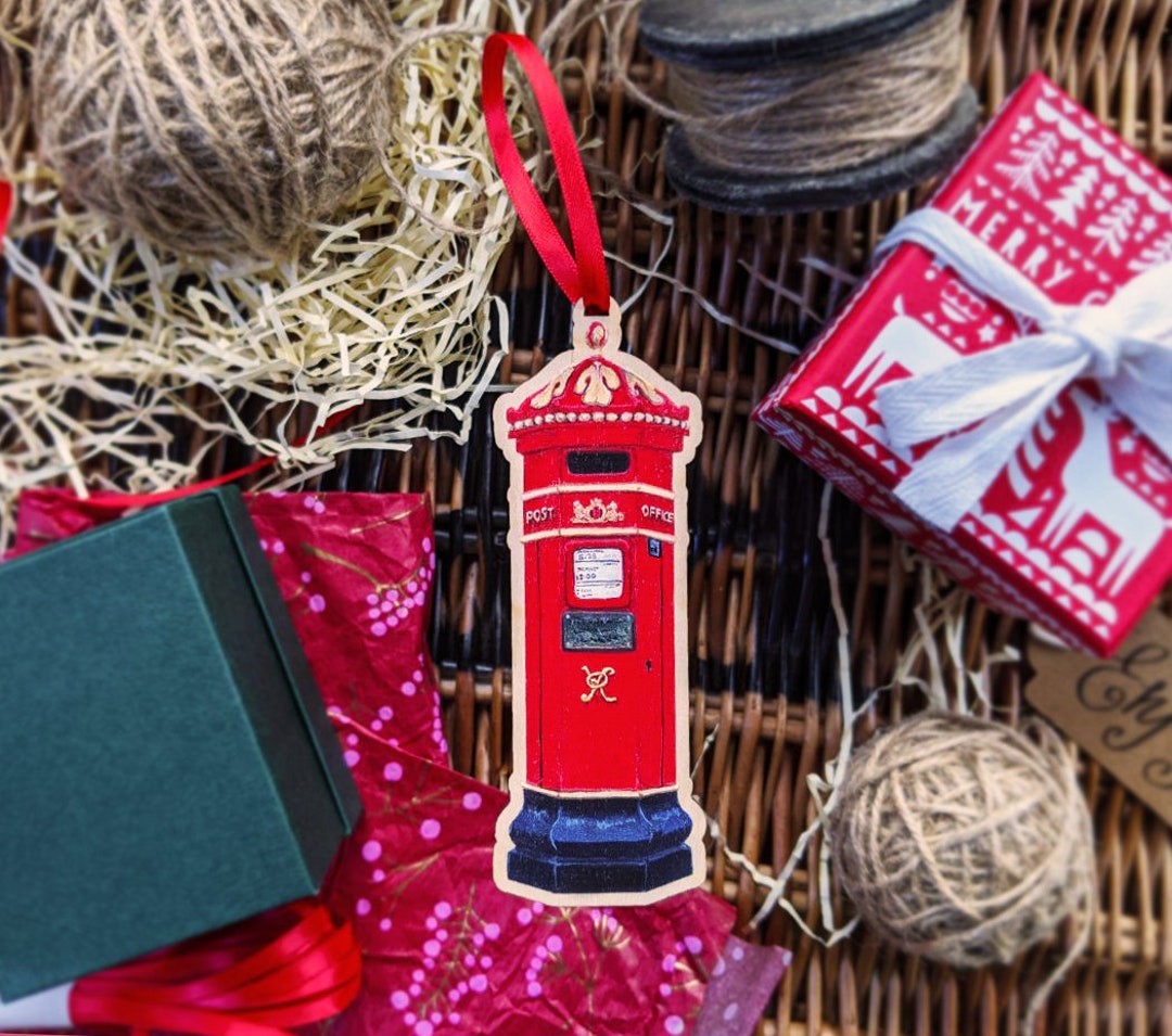 British Postbox Ornament | Birch Wood, UK Mailbox Christmas Decor - Etsy