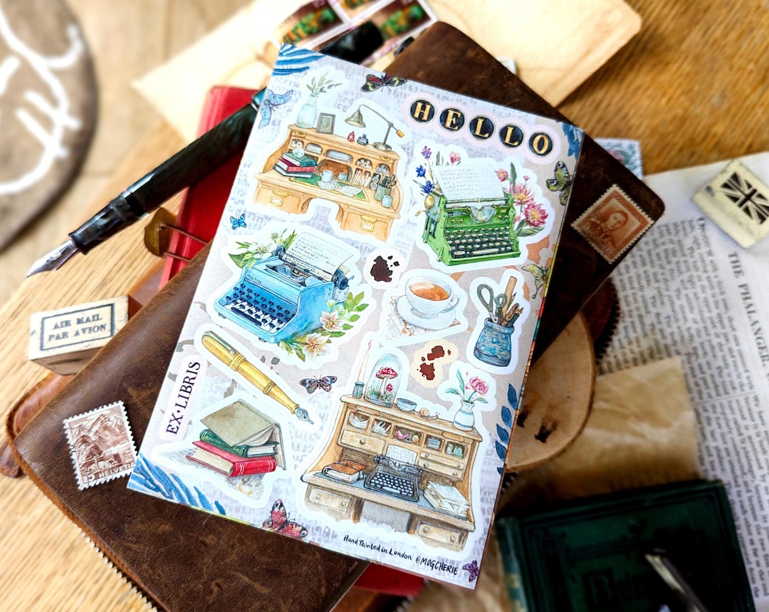 Cosy Study Stickers | 2 Sheet Sticker Set | A6 | Hand Painted Analogue ...