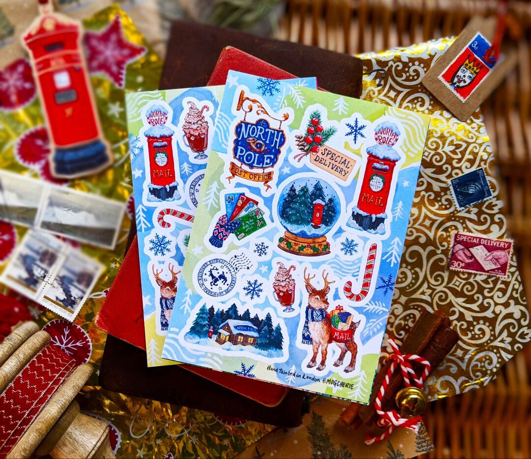 North Pole Post Office Sticker Set 2 Sheet Sticker Set A6 Festive ...