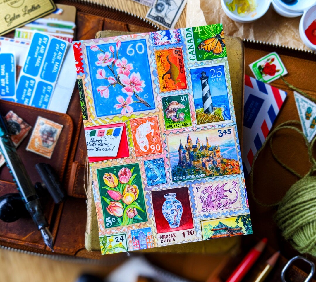 World Postage Postcards | Packs 1 - 5 | A6 Size | Faux Stamps Ephemera ...