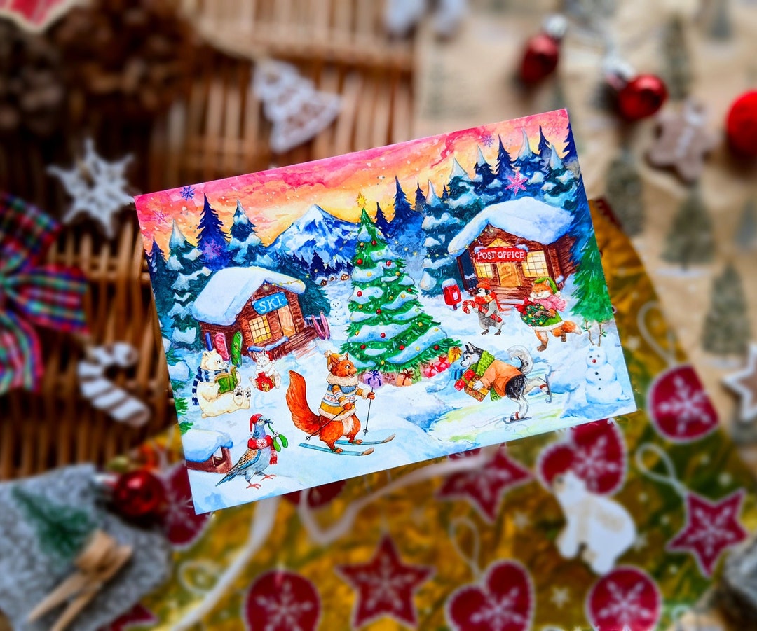 Winter Woodland Village Postcards Packs 1-5 Cards A6 Cute Animal ...