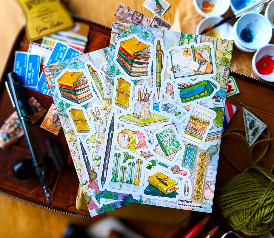 Green Journal Supplies Stickers | 2 Sheet Sticker Set | A6 | Bujo Planner Decoration, UK Happy ...