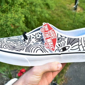 Trippy Custom Vans, Black & White, Sleepy Design - Etsy