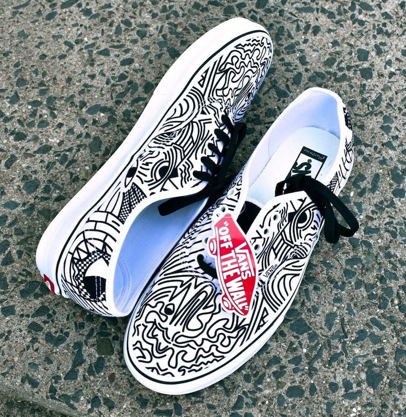 Trippy Custom Vans, Black & White, Sleepy Design - Etsy