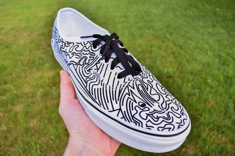 Trippy Custom Vans, Black & White, Sleepy Design - Etsy