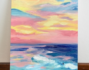 Pink Sunset Painting | Etsy
