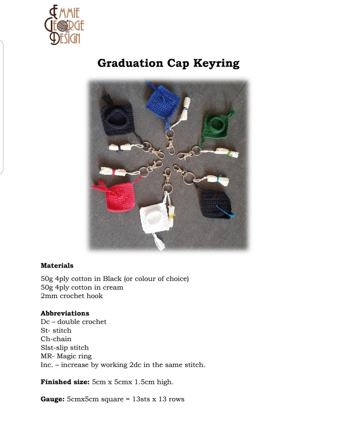 Crochet Keyring Graduation Cap PATTERN - Etsy